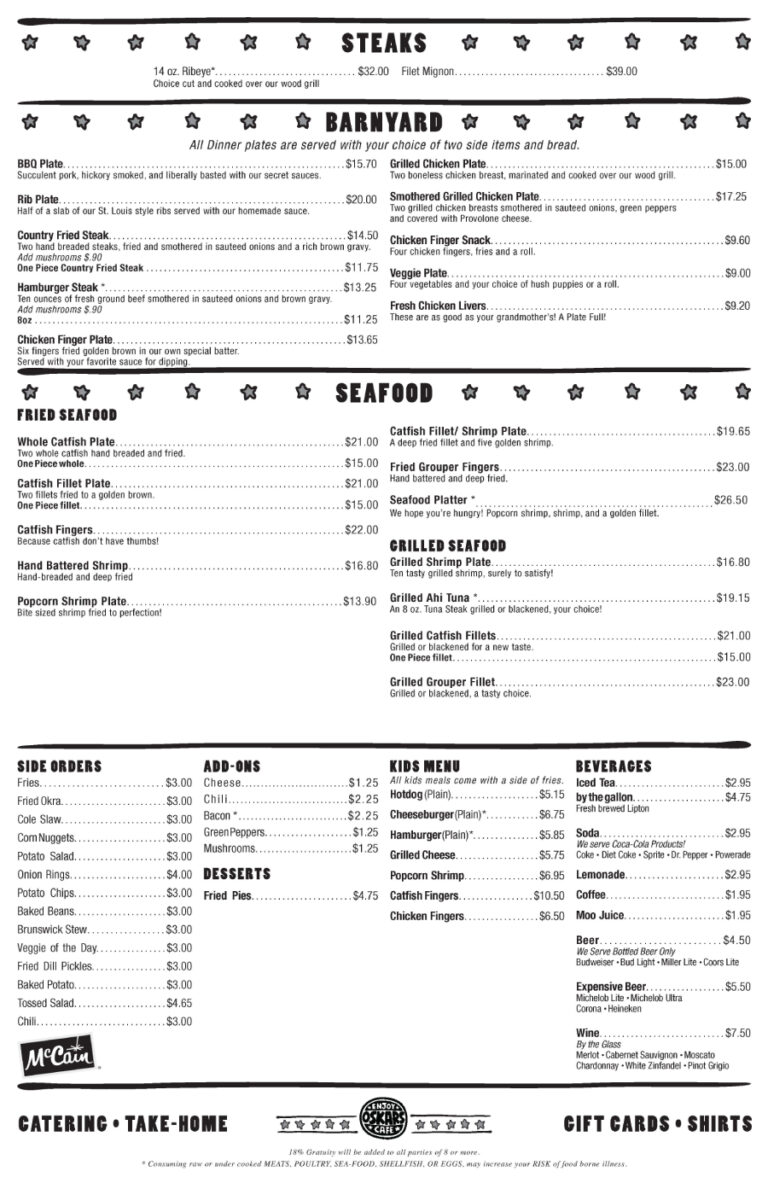 Menu – Oskar’s Cafe at Lake Martin
